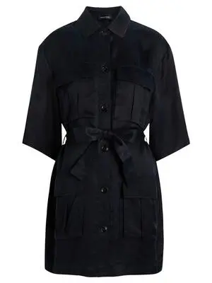 ANINE BING Geri Belted Woven Mini Shirt Dress - Black