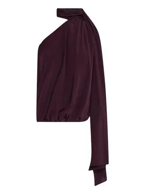A.L.C. Celeste Draped Tie-neck Silk Top - Deep Plum
