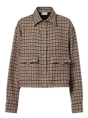 Moncler Checked Cropped Wool-blend Jacket - Neutrals