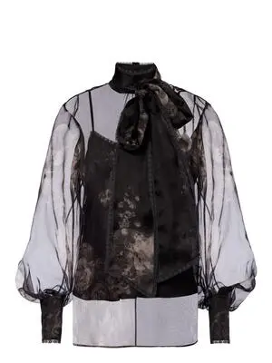 Zimmermann Hypnotic Floral Silk Organza Blouse - Black