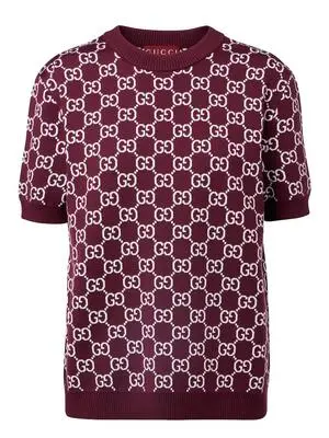 Gucci Gg Reversible Wool-blend Jacquard Top - Burgundy