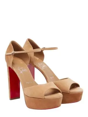 CHRISTIAN LOUBOUTIN Sandaloo 130 Suede Platform Sandals - Beige