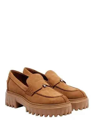 Hogan H700 Leather Platform Loafers - Brown