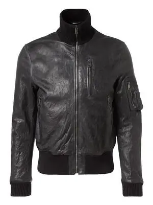 Dolce & Gabbana Leather Bomber Jacket - Black