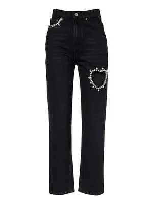 AREA Crystal-embellished Straight Jeans - Black