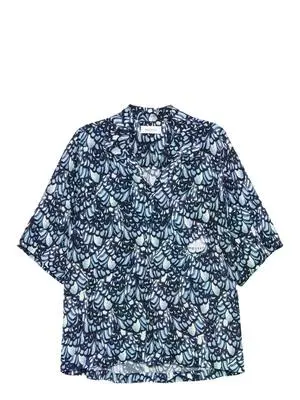 Alexander McQueen Feather-print Short-sleeve Shirt - Blue