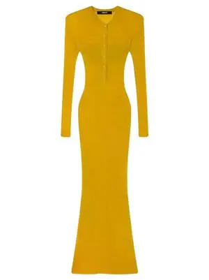 Versace Long-sleeve Ribbed-knit Maxi Dress - Yellow