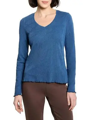 NIC+ZOE Lace Knit V-neck Tee - Ocean