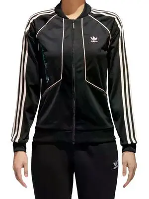 Adidas Originals Floral-embroidered Track Top - Black