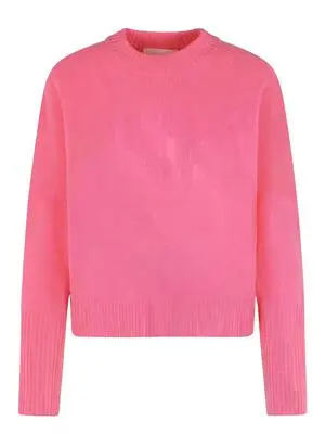 Closed Ribbed Wool Crew-neck Sweater - Pink