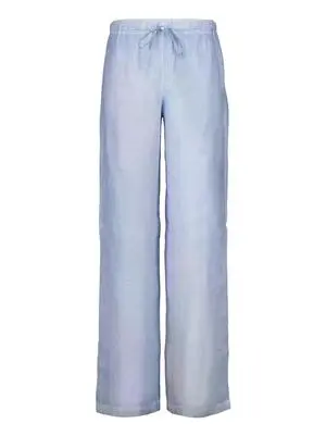 120% Lino Drawstring Linen Pants - Blue