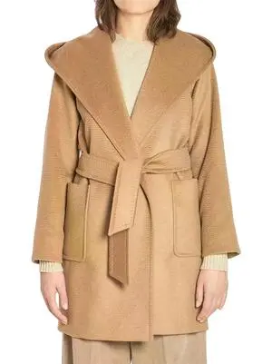 Max Mara Hooded Belted Camel Hair Coat - Brown
