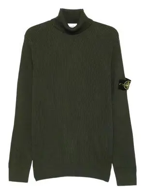 Stone Island Ribbed Turtleneck Sweater Green