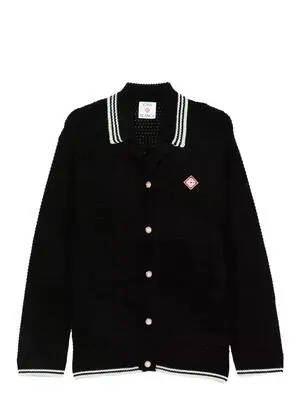Casablanca Buttoned Ribbed Knit Cardigan - Black