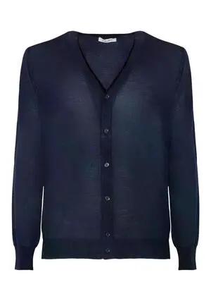 KANGRA V-neck Cardigan With Ribbed Trim - Blue