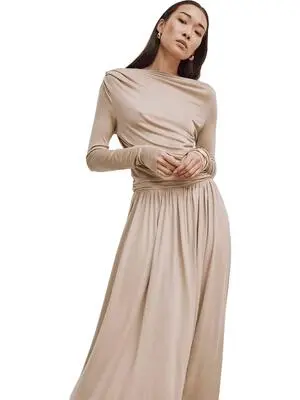 NINETY PERCENT Romy Long Sleeve Draped Maxi Dress
