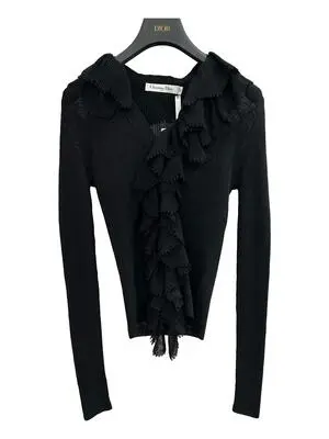 Dior Knit Cardigan With Ruffle Detail - Black