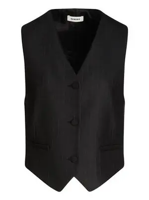 Sandro Pinstriped Twill And Satin Vest - Black