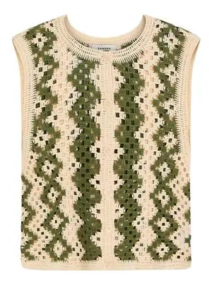 SANDRO Cropped Crocheted Cotton-Blend Top
