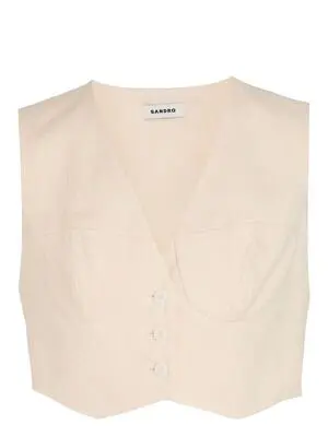 Sandro Cropped Linen-blend Vest - Ecru