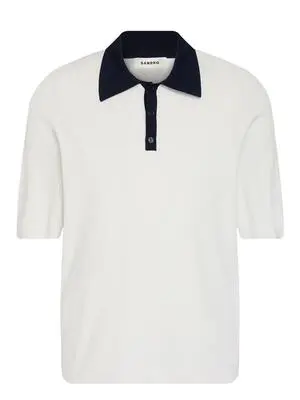 SANDRO Twotone Pointelleknit Polo Shirt