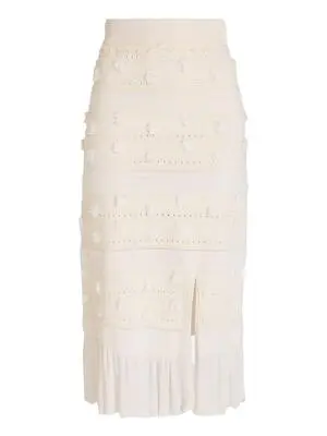 Sandro Pompom-embellished Pointelle-knit Midi Skirt - Ecru