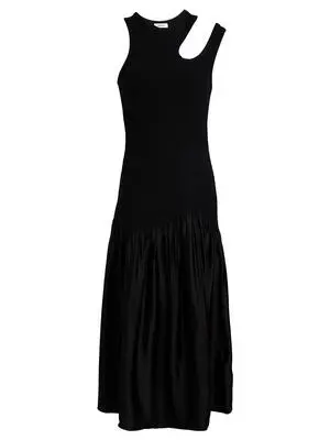Sandro Cutout Satin And Ribbed Jersey Midi Dress - Black