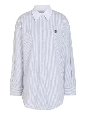 Sandro Embroidered Striped Cotton Oxford Shirt - Gray
