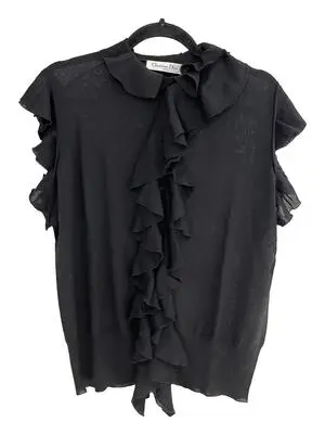 Dior Short Sleeve Ruffle Blouse - Black