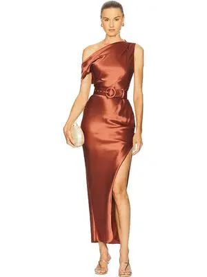 NICHOLAS Eartha Off-shoulder Midi Dress - Chestnut