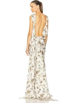 SAU LEE Callie Maxi Gown - Beige Multi
