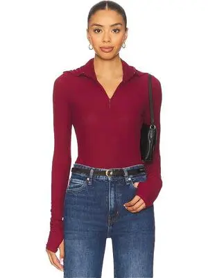 Michael Lauren Jove Long Sleeve Half Zip Top - Berry Wine