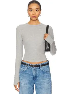 Michael Lauren Axl Long Sleeve Crop Fitted Top - Heather Grey