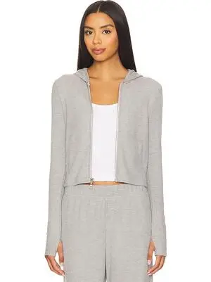 Michael Lauren Aris Fitted Crop Zip Up Hoodie - Heather Grey