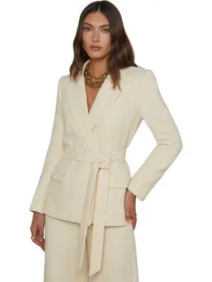 L'Agence Jordana Tweed Wrap Blazer - Light Pearl/multi Tassle Chain