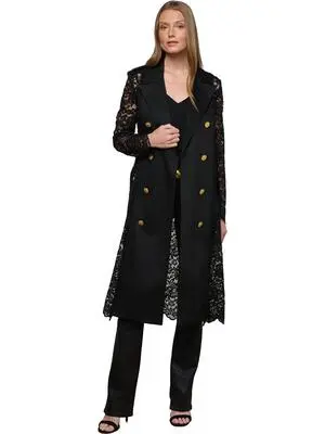 L'Agence Amata Lace Trench Coat - Black