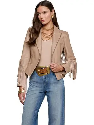 L'Agence Vashti Fringed Leather Blazer - Dark Cappuccino