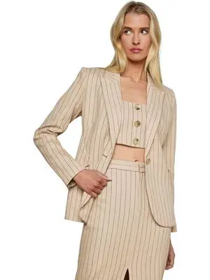 L'Agence Chamberlain Pinstriped Blazer - Tan/brown Pinstripe