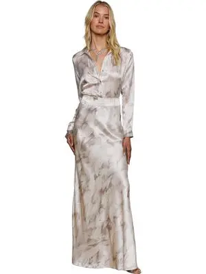 L'Agence Ryker Silk Maxi Skirt - White Feather Print