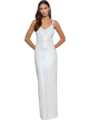 L'Agence Karma Sequin Maxi Dress - White Sequin