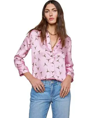 L'Agence Dani Silk Bulls Head Print Blouse Blush/bronze Bulls Head