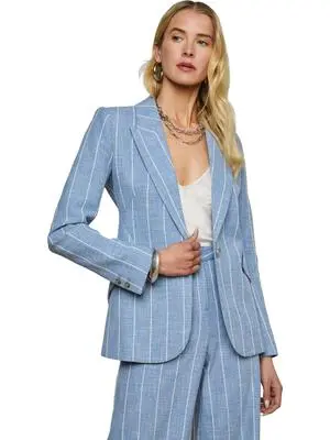 L'Agence Chamberlain Pinstriped Blazer - Sky Blue/white Pinstripe