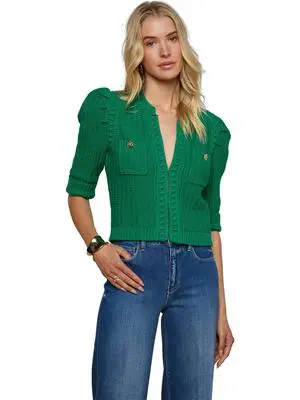 L'Agence Delilah Cropped Cardigan - Kelly Green/gold Knot