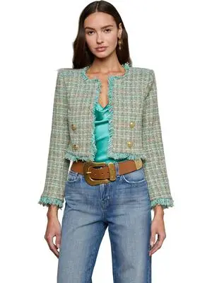 L'Agence Clydie Cropped Tweed Jacket - Lagoon/light Brown Tweed
