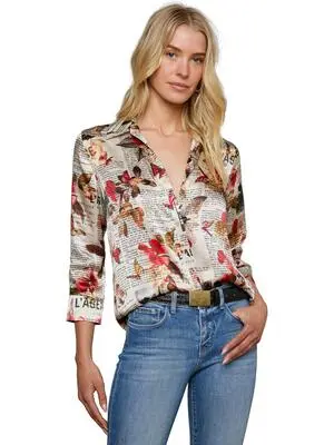 L'Agence L'AGENCE Dani Silk Blouse Multi Butterfly Rose Newspaper