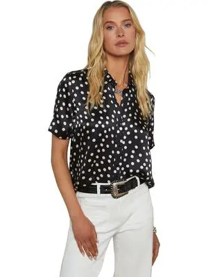L'Agence Ellah Silk Polka Dot Blouse - Black/ecru Polka Dot