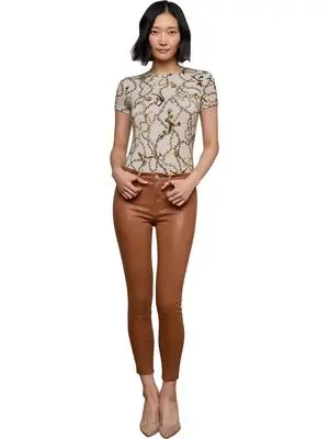 L'Agence Margot Coated Cropped Skinny Jeans - Cognac Coated