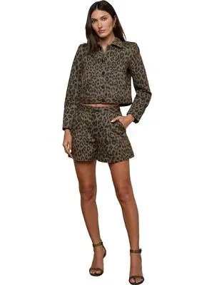 L'Agence Saige Leopard Print Shorts - Tan Multi Leopard