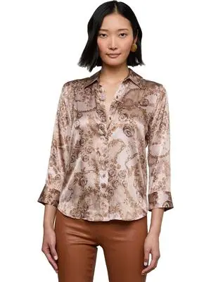 L'Agence L'AGENCE Dani Silk Blouse Top Toasted Almond Lace Print