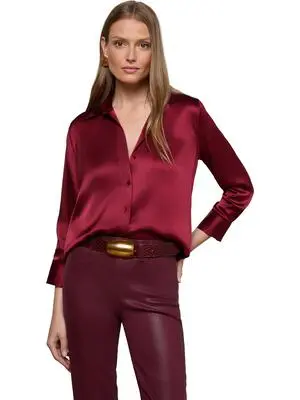 L'Agence L'AGENCE Dani Silk Blouse Top Black Cherry